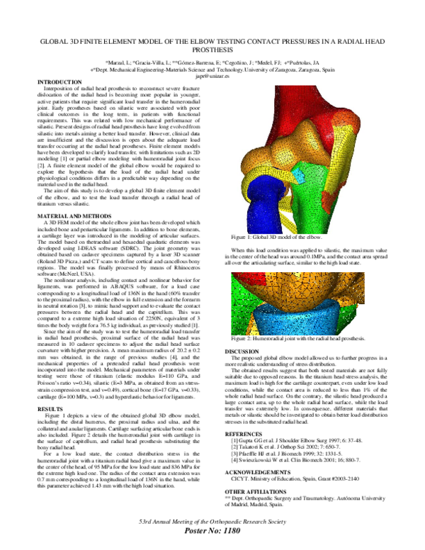 (PDF) Global 3D Finite Element Model of the Elbow Testing Contact ...