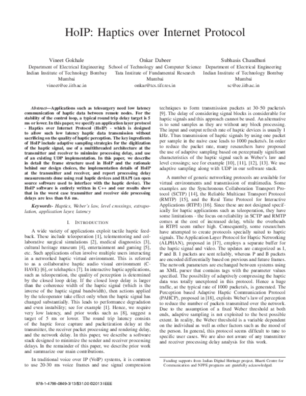 (PDF) HoIP: Haptics over Internet Protocol