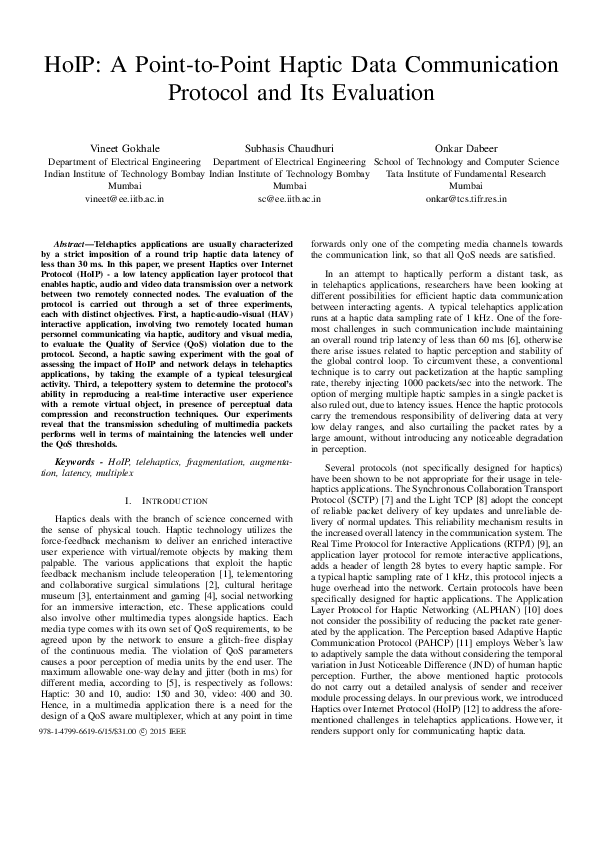 Pdf Hoip A Point To Point Haptic Data Communication Protocol And Its