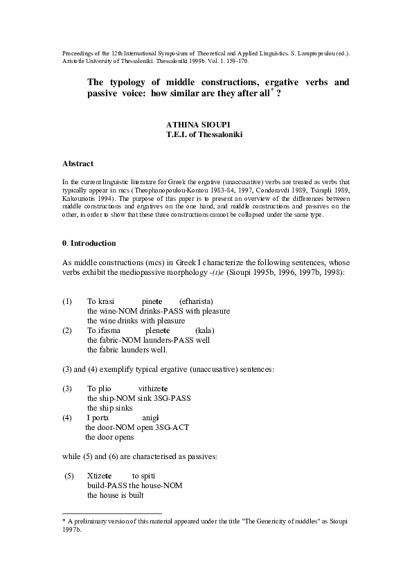 (PDF) The typology of middle constructions, ergative verbs and passive ...