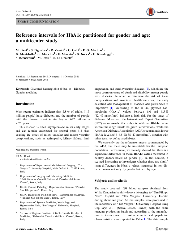 (PDF) Reference intervals for HbA1c partitioned for gender and age: a ...