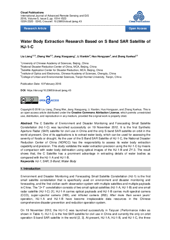 (PDF) Water Body Extraction Research Based on S Band SAR Satellite of ...