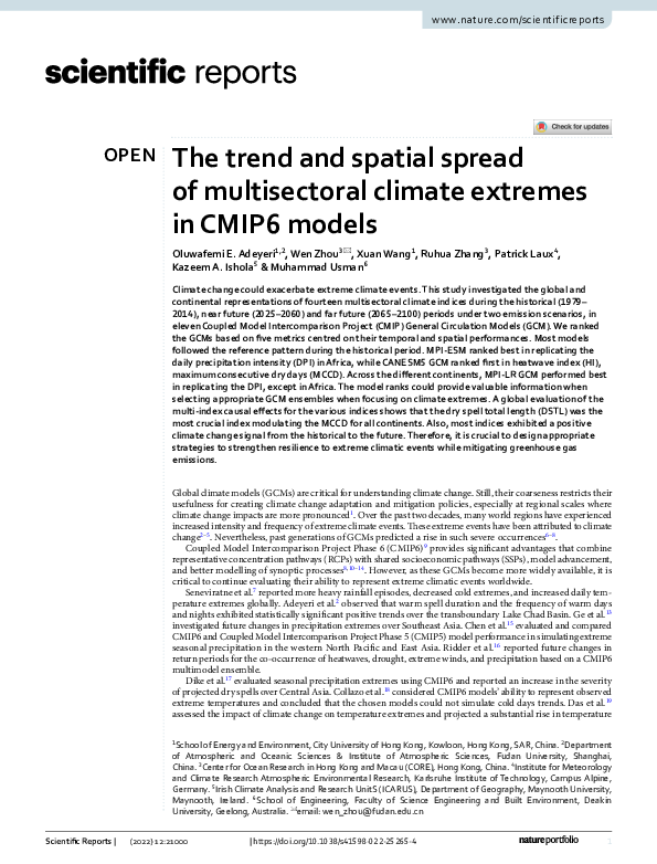 (PDF) The trend and spatial spread of multisectoral climate extremes in CMIP6 models | Kazeem ...
