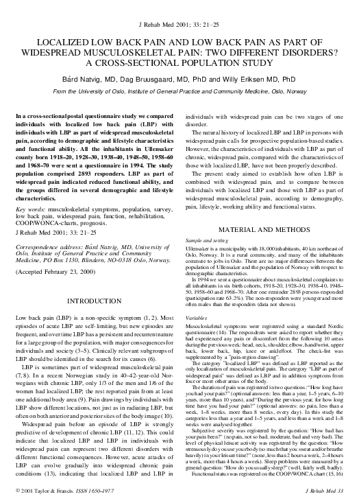 (PDF) Localized Low Back Pain and Low Back Pain as Part of Widespread ...