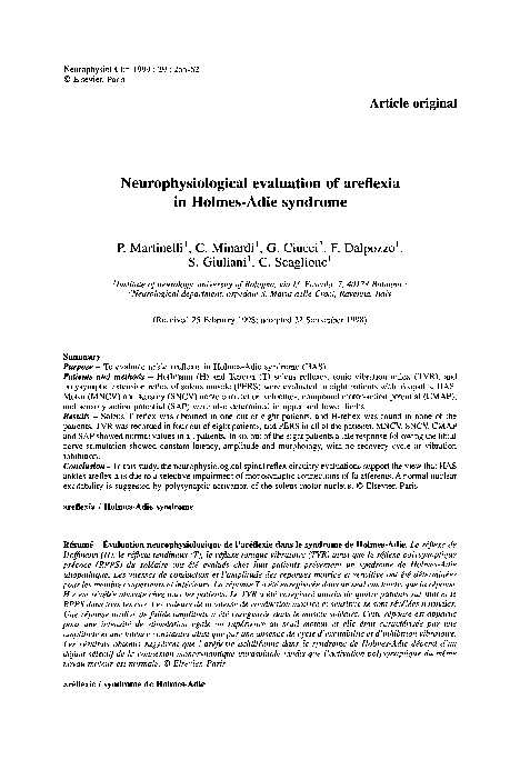 (PDF) Neurophysiological evaluation of areflexia in Holmes-Adie syndrome