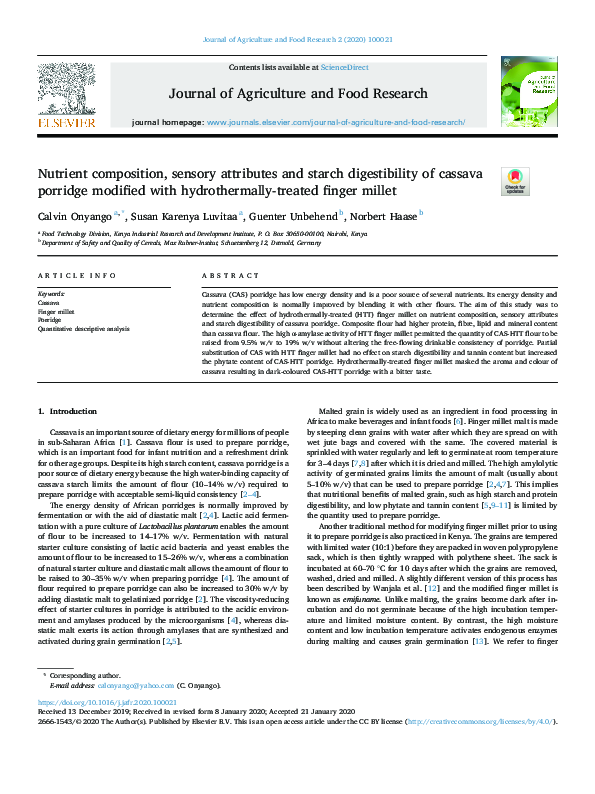 (PDF) Nutrient composition, sensory attributes and starch digestibility ...