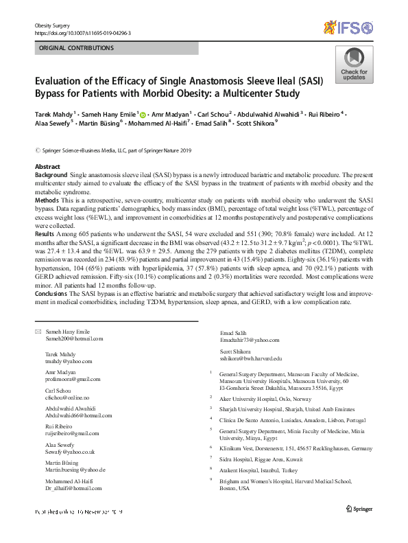 (PDF) Evaluation of the Efficacy of Single Anastomosis Sleeve Ileal ...