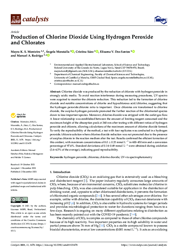 (PDF) Production of Chlorine Dioxide Using Hydrogen Peroxide and Chlorates
