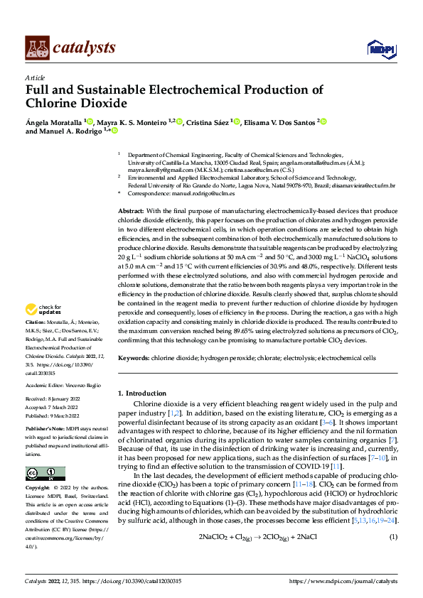 (PDF) Full and Sustainable Electrochemical Production of Chlorine Dioxide