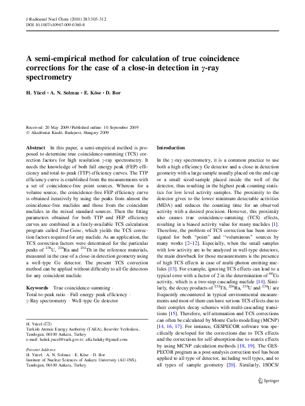 (PDF) A semi-empirical method for calculation of true coincidence ...