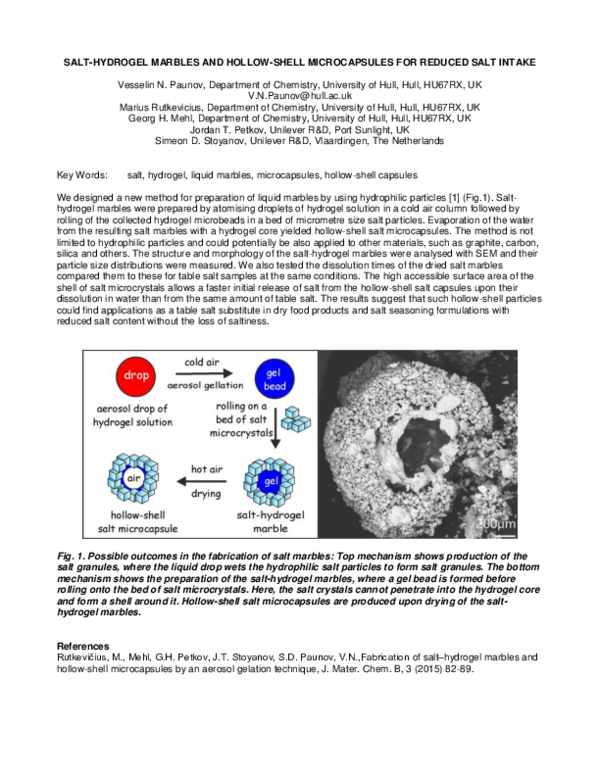 Pdf Salt Hydrogel Marbles And Hollow Shell Microcapsules For Reduced Salt Intake