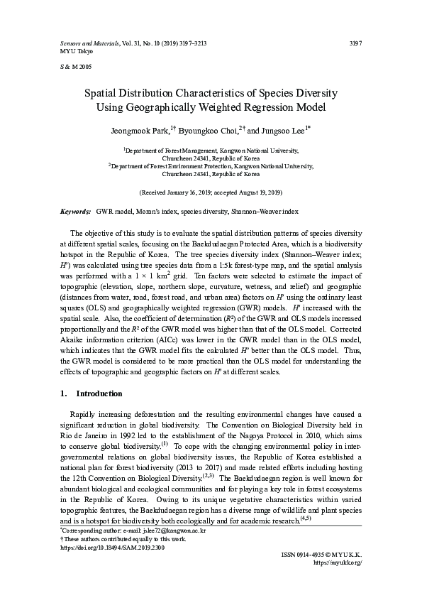 (PDF) Spatial Distribution Characteristics of Species Diversity Using Geographically Weighted ...