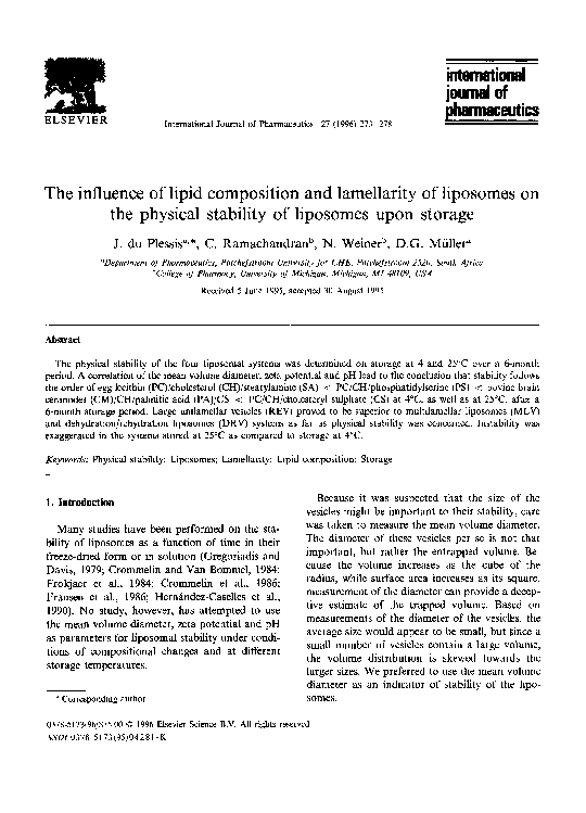 (PDF) The influence of lipid composition and lamellarity of liposomes ...