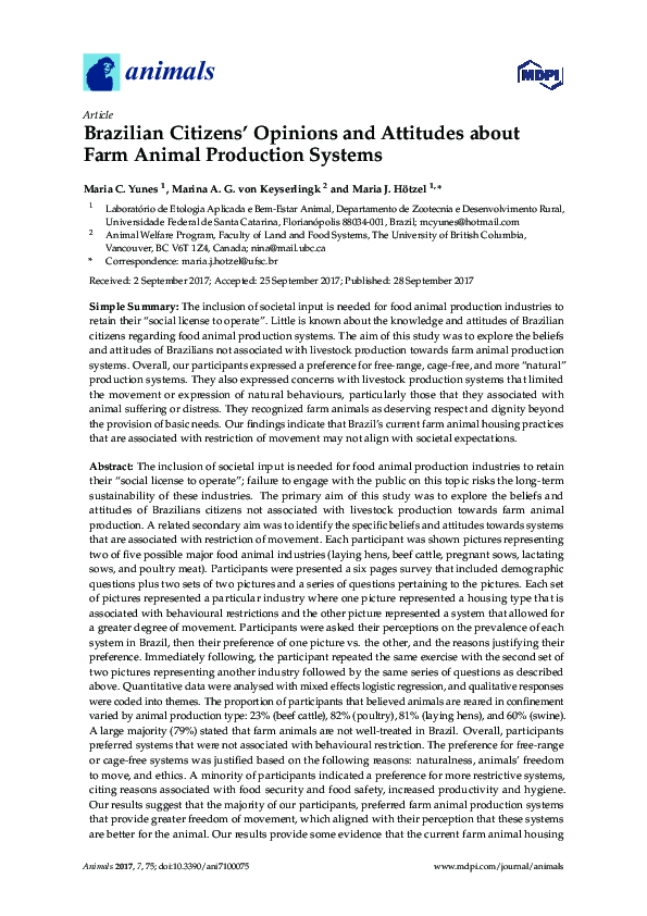 (PDF) Brazilian Citizens’ Opinions and Attitudes about Farm Animal ...
