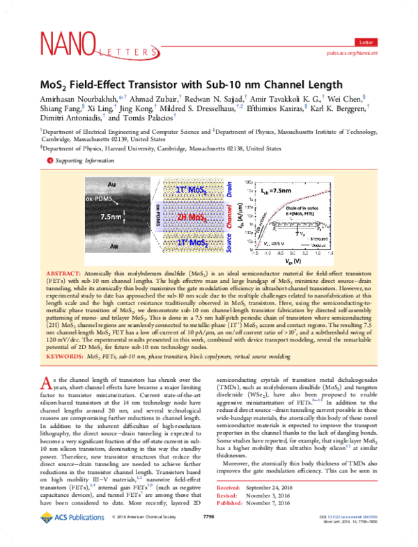 (PDF) MoS2 Field-Effect Transistor with Sub-10 nm Channel Length