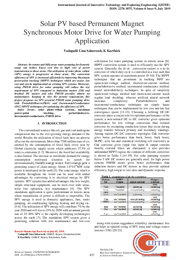 (PDF) Solar PV based Permanent Magnet Synchronous Motor Drive for Water ...