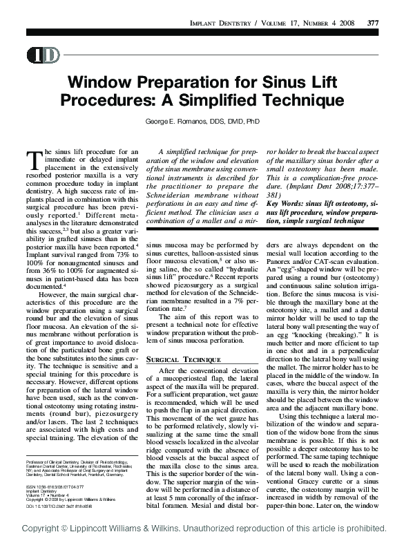 (PDF) Window Preparation for Sinus Lift Procedures: A Simplified Technique
