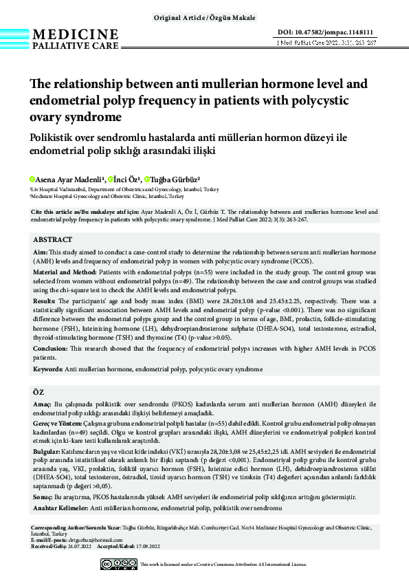 (PDF) Polikistik over sendromlu hastalarda anti müllerian hormon düzeyi ...