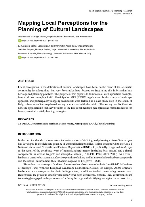 (PDF) Mapping Local Perceptions for the Planning of Cultural Landscapes