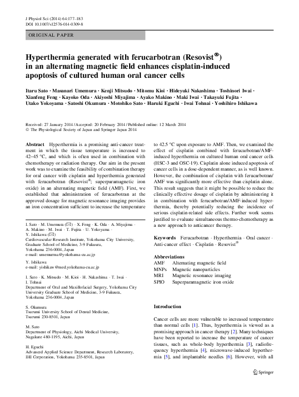 (PDF) Hyperthermia generated with ferucarbotran (Resovist®) in an ...