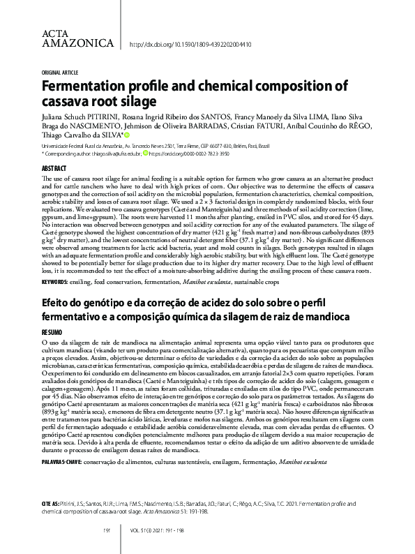 (PDF) Fermentation profile and chemical composition of cassava root silage