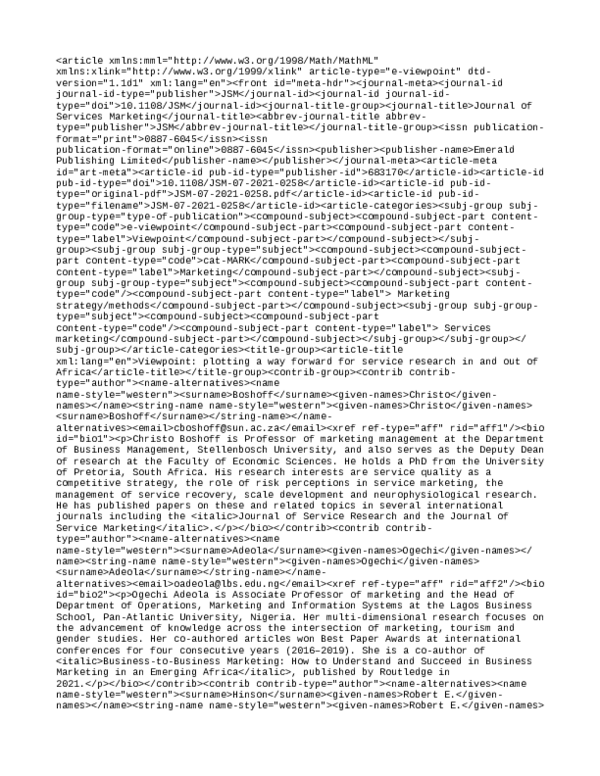 Viewpoint: plotting a way forward for service research in and out of Africa