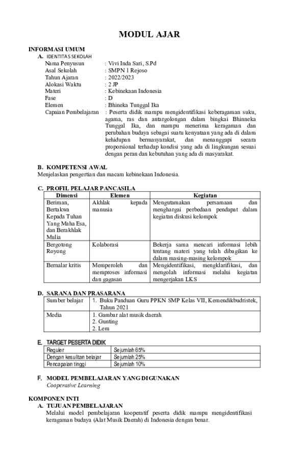 (DOC) MODUL AJAR PPKN KELAS 8 SEMESTER 2 KEBINEKAAN INDONESIA KURIKULUM MERDEKA