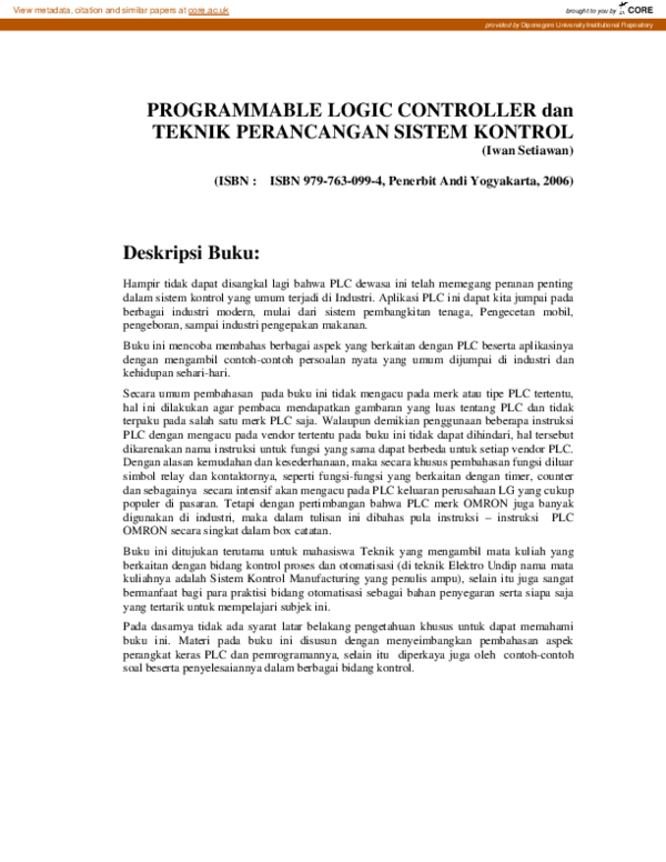 (PDF) Programmable Logic Controller dan Teknik Perancangan Sistem Kontrol