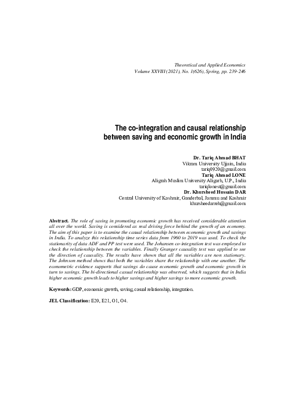 (PDF) The co-integration and causal relationship between saving and ...