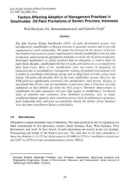 (PDF) Factors Affecting Adoption of Management Practices in Smallholder Oil Palm Plantations of ...