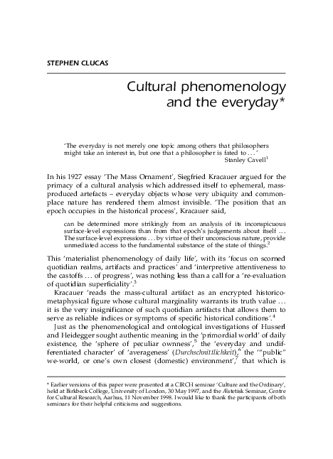 (PDF) Cultural phenomenology and the everyday