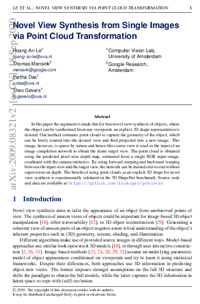 (PDF) Novel View Synthesis from Single Images via Point Cloud ...