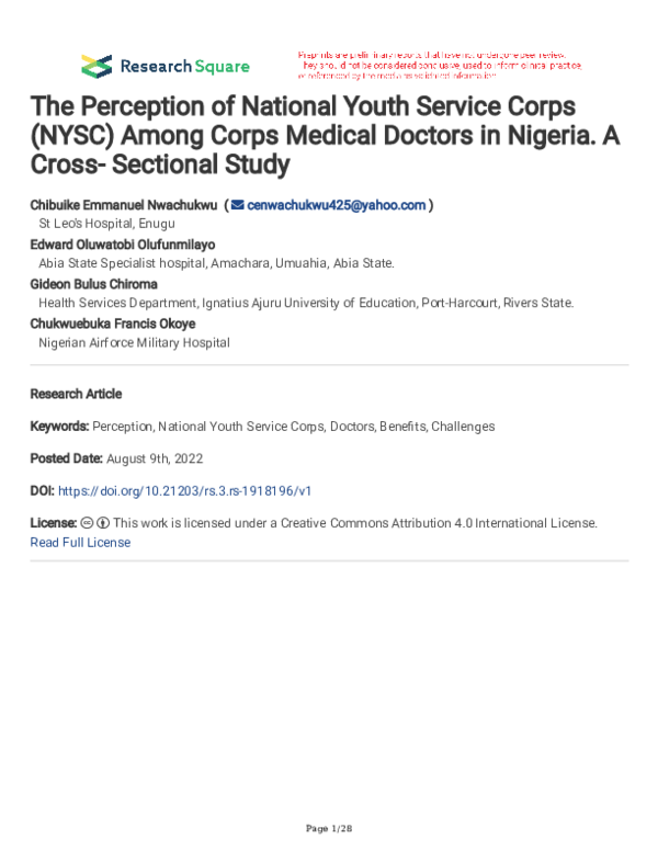 (PDF) The Perception of National Youth Service Corps (NYSC) Among Corps ...