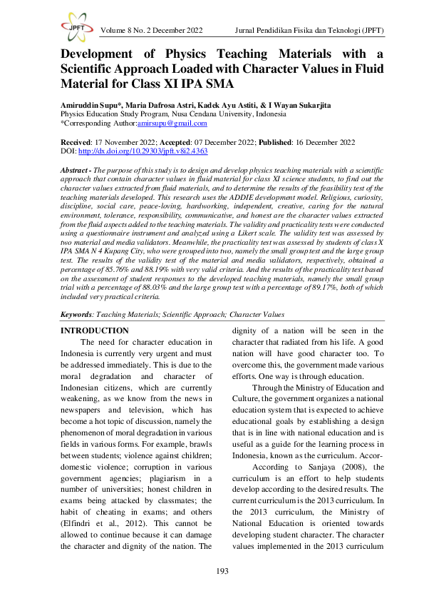 (PDF) Development of Physics Teaching Materials with a Scientific ...