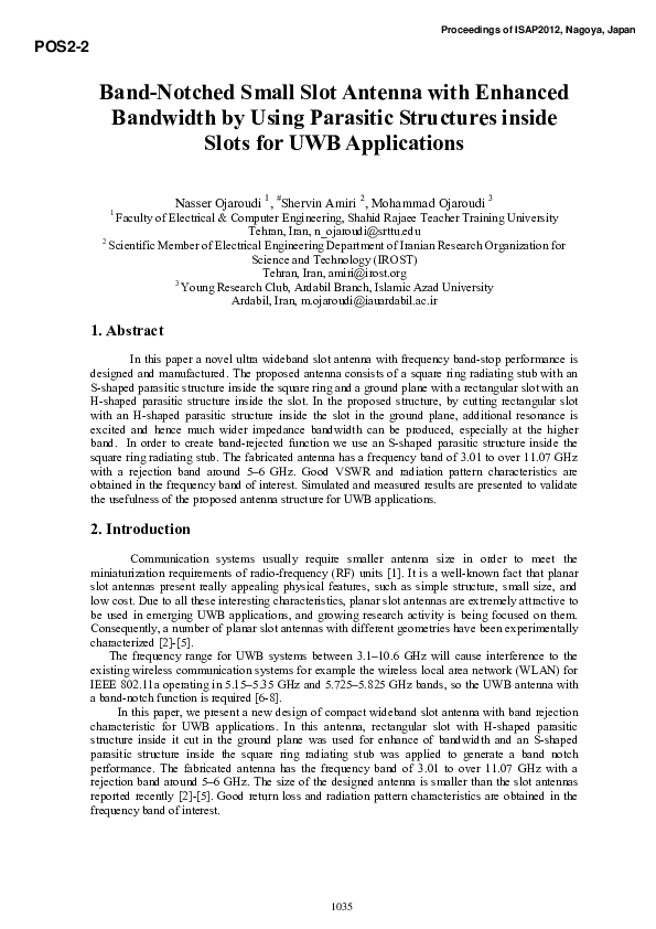 (PDF) Band-Notched Small Slot Antenna with Enhanced Bandwidth by Using ...