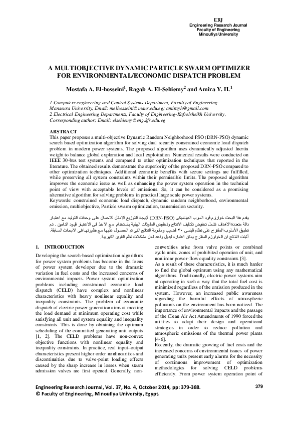 (PDF) A Multiobjective Dynamic Particle Swarm Optimizer for Environmental/Economic Dispatch Problem