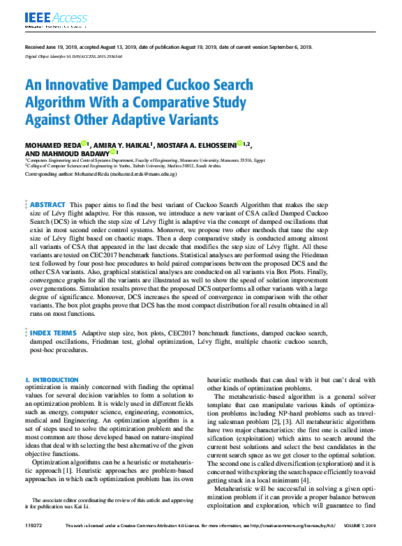 (PDF) An Innovative Damped Cuckoo Search Algorithm With a Comparative Study Against Other ...