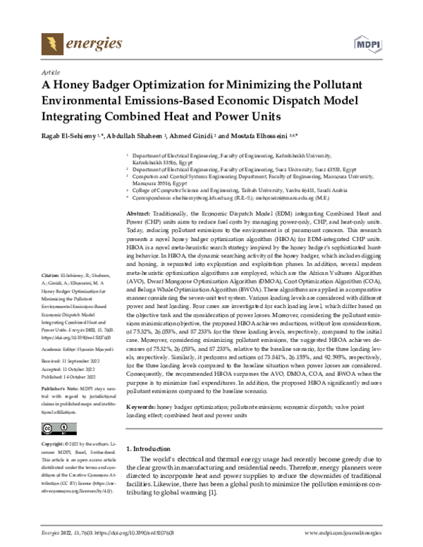 Pdf A Honey Badger Optimization For Minimizing The Pollutant Environmental Emissions Based 8855