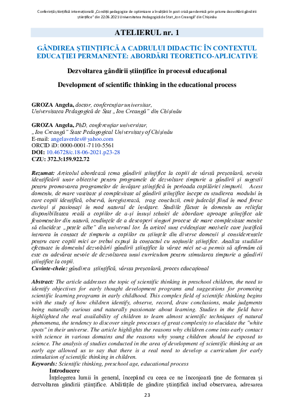 (PDF) Development of scientific thinking in the educational process