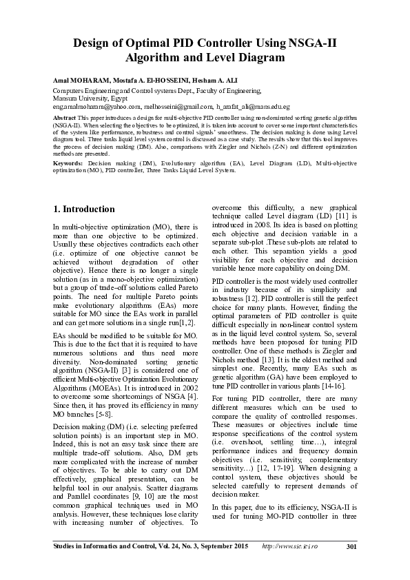(PDF) Design of Optimal PID Controller Using NSGA-II Algorithm and ... (PDF) Design of Optimal PID Controller Using NSGA-II Algorithm and ...