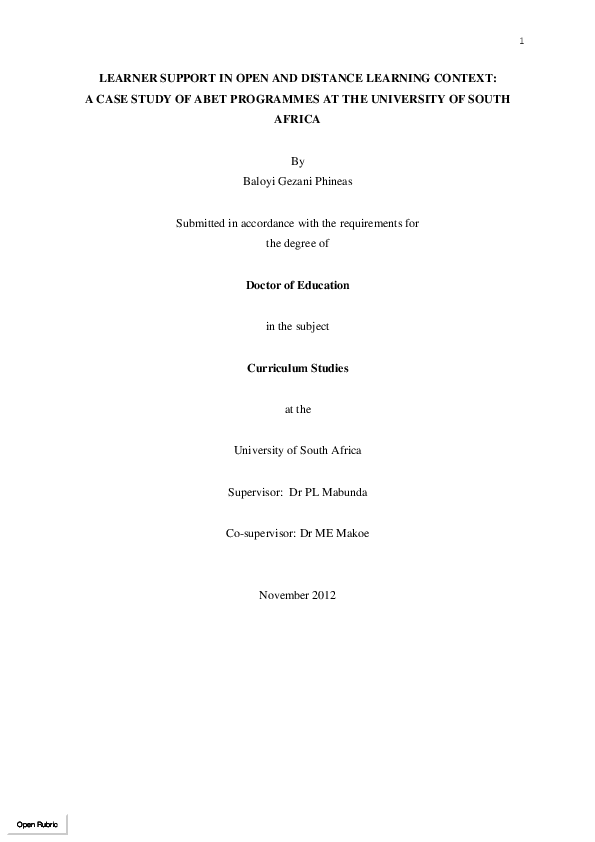 (PDF) Learner support in open and distance learning context : a case ...