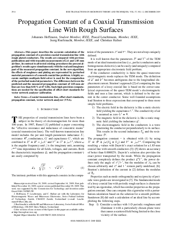 (PDF) Propagation Constant of a Coaxial Transmission Line With Rough ...