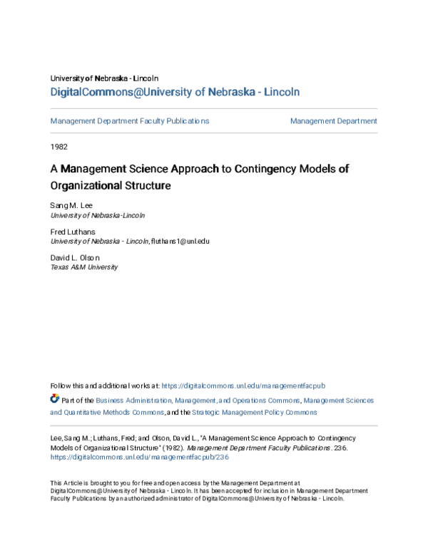 (PDF) A Management Science Approach to Contingency Models of ...