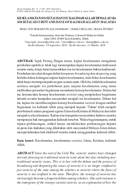 (PDF) Keselamatan Societal Dan Isu Kalimah Allah DI Malaysia
