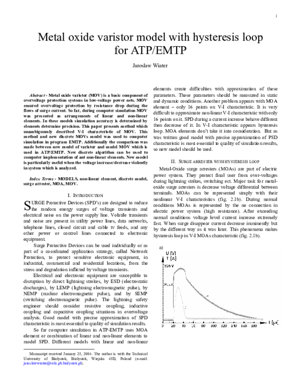 (PDF) Metal oxide varistor model with hysteresis loop for ATP / EMTP