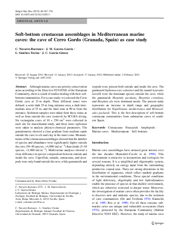 (PDF) Soft-bottom crustacean assemblages in Mediterranean marine caves ...