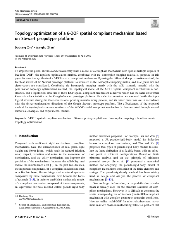 (PDF) Topology optimization of a 6-DOF spatial compliant mechanism based on Stewart propotype ...
