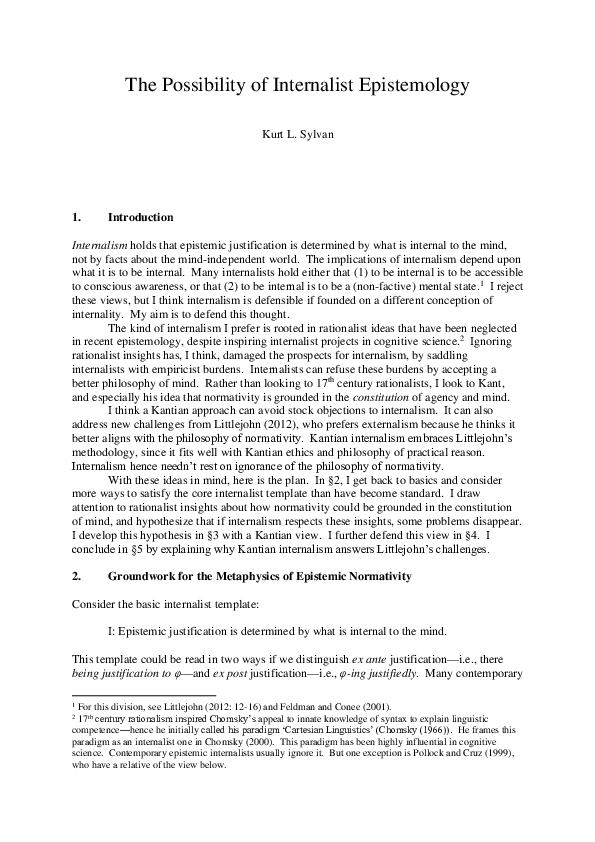 (PDF) The Possibility of Internalist Epistemology