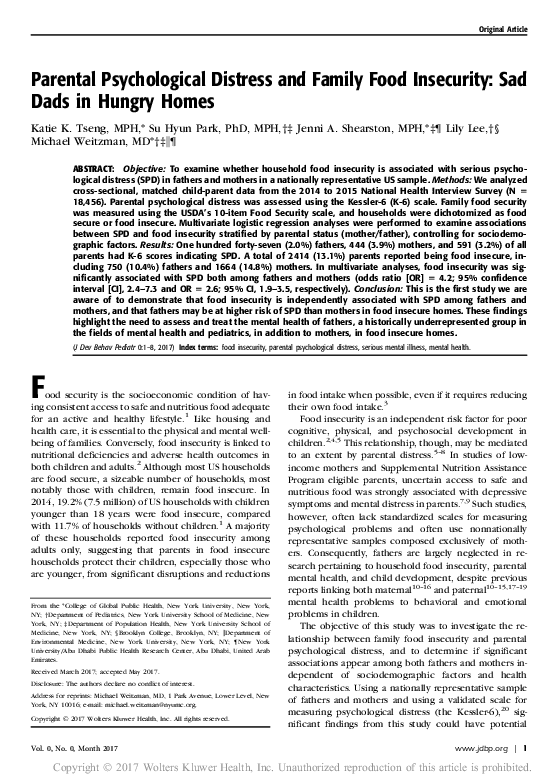 (PDF) Parental Psychological Distress and Family Food Insecurity: Sad ...