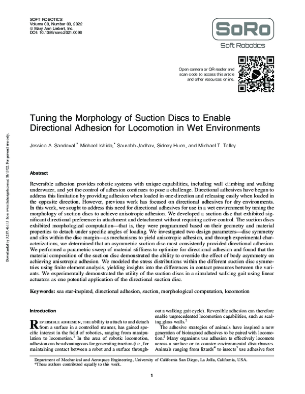 (PDF) Tuning the Morphology of Suction Discs to Enable Directional ...